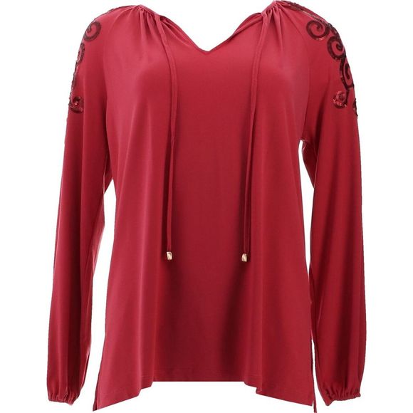 Susan Graver Tops Susan Graver Artisan Knit Peasant Blouse Keyhole